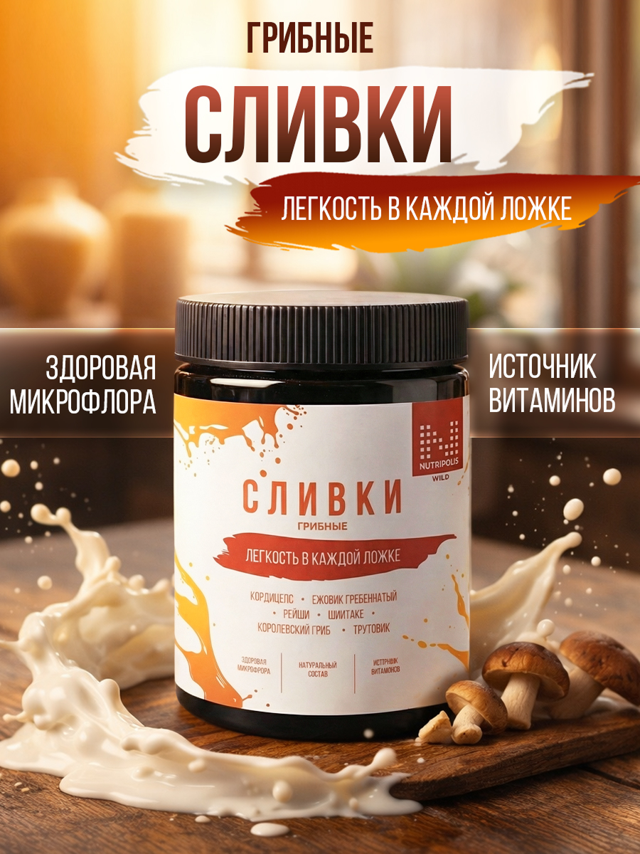 Грибные сливки NUTRIPOLIS, с пробиотиками, напиток растворимый, 200г