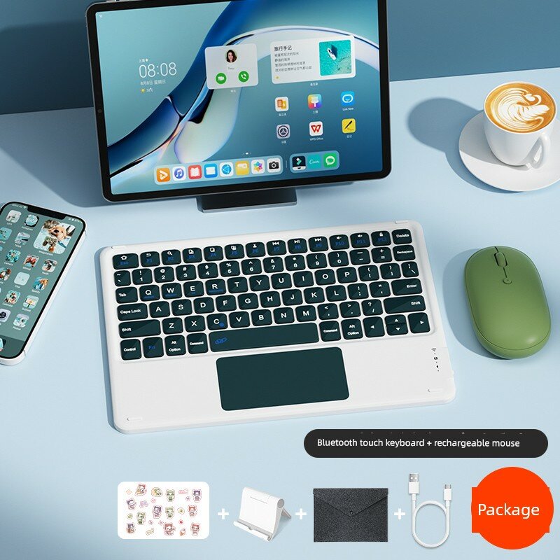 Беспроводная Bluetooth-клавиатура и мышь с сенсорным экраном для iPad, Apple и Huawei планшетов, цвет зеленый, с