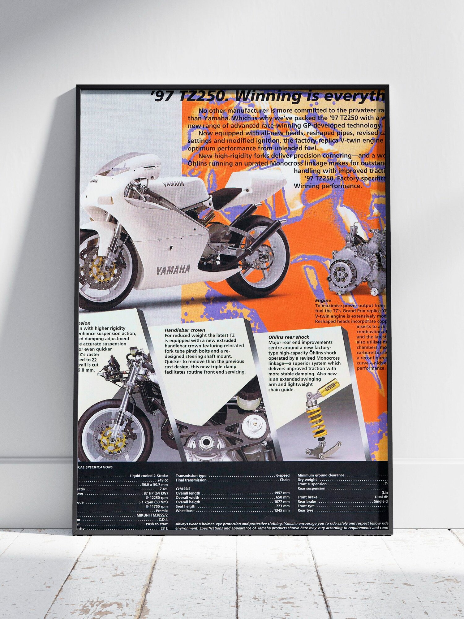 Плакат на стену для интерьера Техника и транспорт (Ямаха TZ250 - Yamaha TZ250) - Постер по транспорту формата A4 (21x30 см)