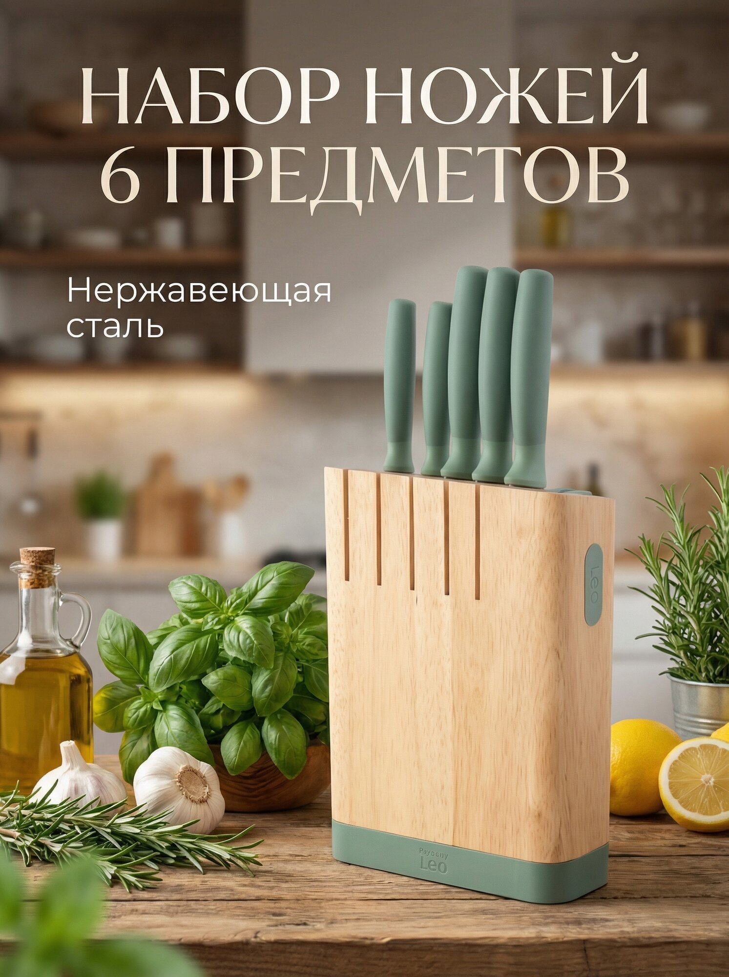Набор ножей BergHOFF Leo Forest 6 предметов / набор ножей в подставке