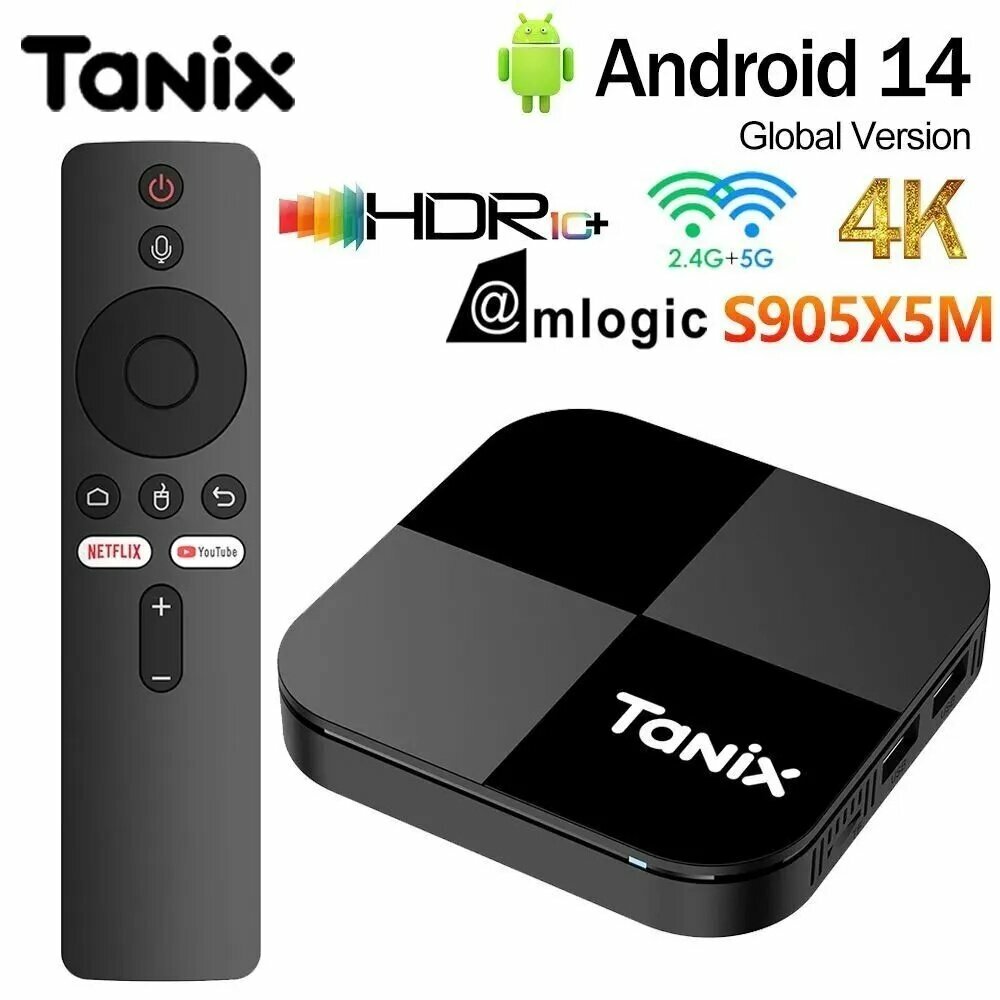 Эксклюзивный медиаплеер Tanix TX5PLUS с прошивкой SlimboxTV 4000, оснащенный Android, 4 ГБ ОЗУ и 32 ГБ ПЗУ, поддерживающий Bluetooth, ИК порт и караоке в черном корпусе