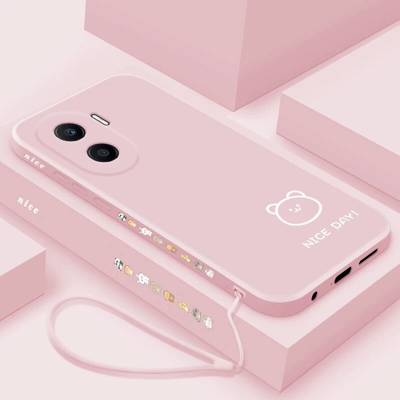 Чехол для Honor X40i розового цвета с рисунком медведя на жидком крае, полное покрытие и защита от ударов, магический
