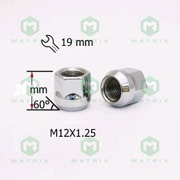 Гайка колеса М12 х 1,25 конус L=22мм S=19мм открытая хром********