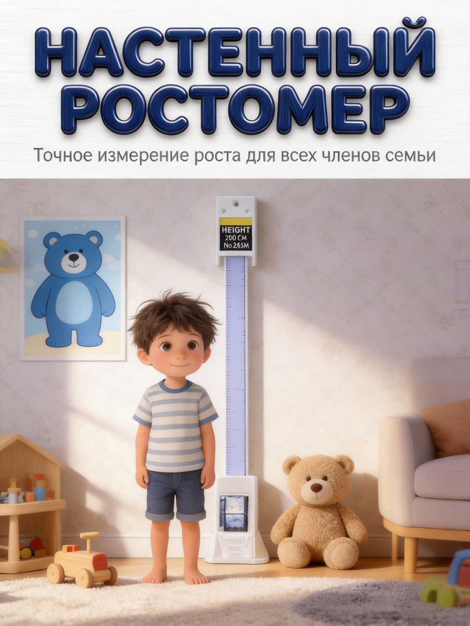 Настенный ростомер 200 см, откидной с индикаторным окном и металлической лентой, крепится одним винтом для клиник, педиатрии, ортопедии и фитнес-студий