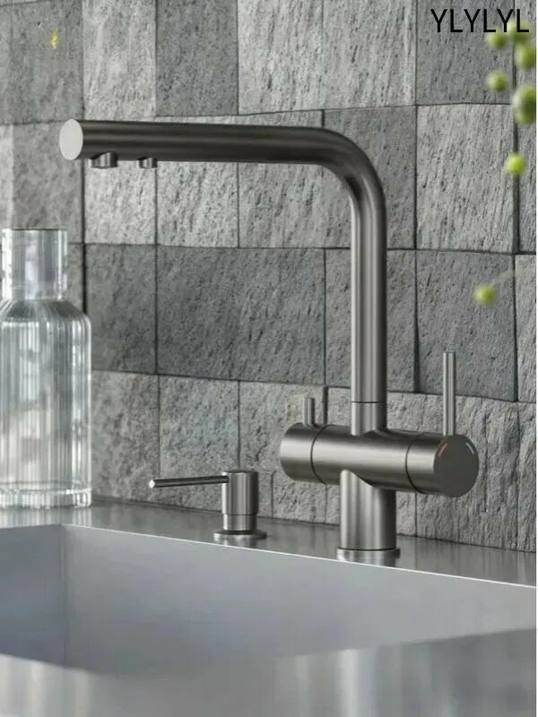 Смеситель для кухни с краном под фильтр для питьевой воды Gohler G4213GR графит