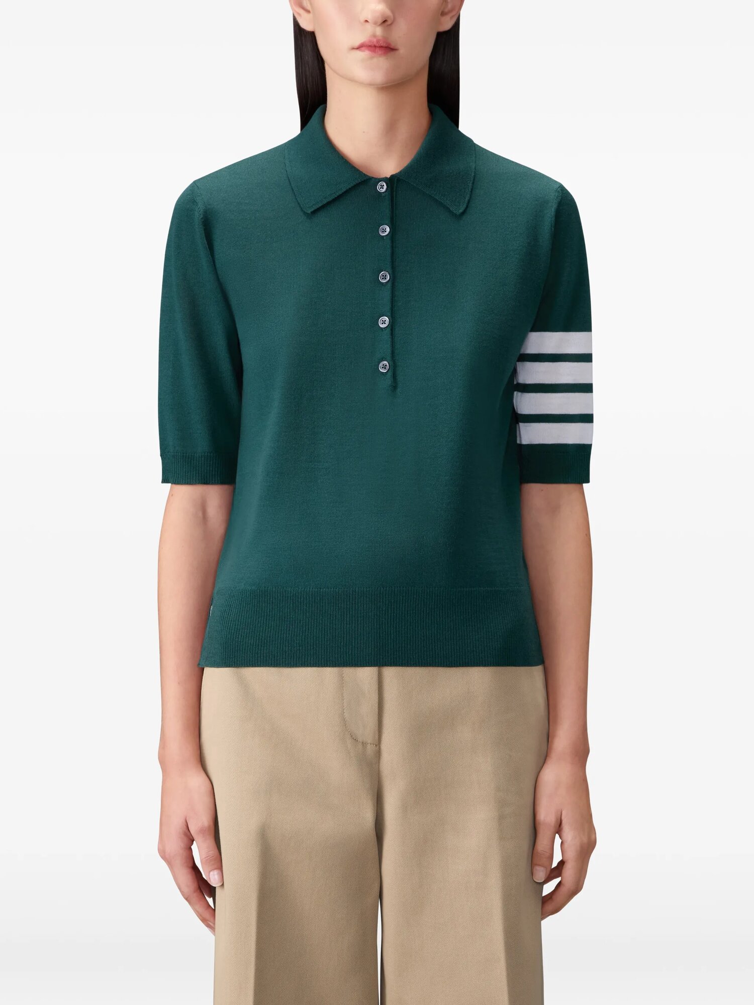 Рубашка THOM BROWNE 4-Bar wool polo shirt, размер 44, зеленый, — фото 1
