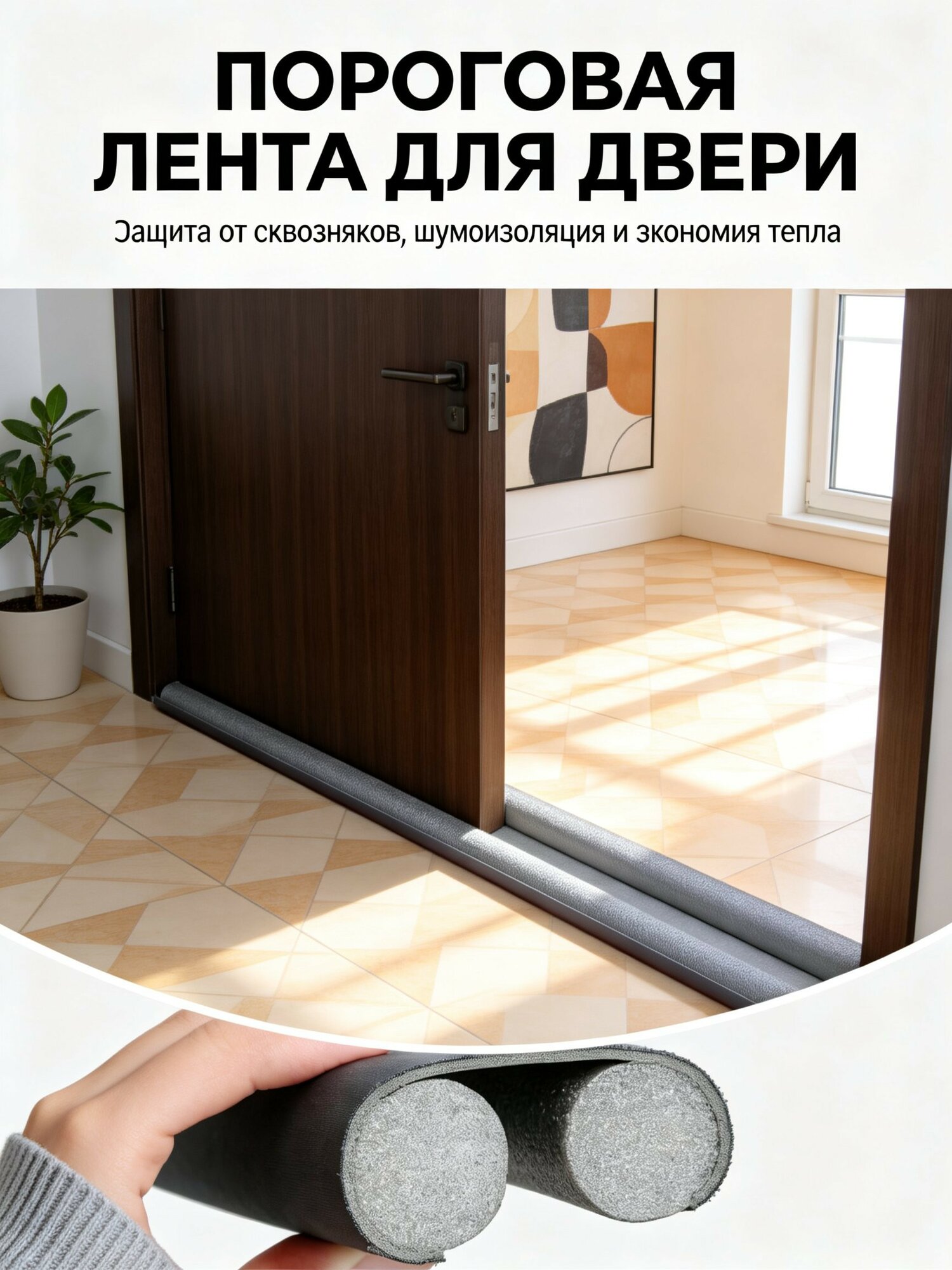 Пороговая лента для двери, уплотнитель под дверью из полиуретановой пены и EPE для защиты от сквозняков и шума, серый
