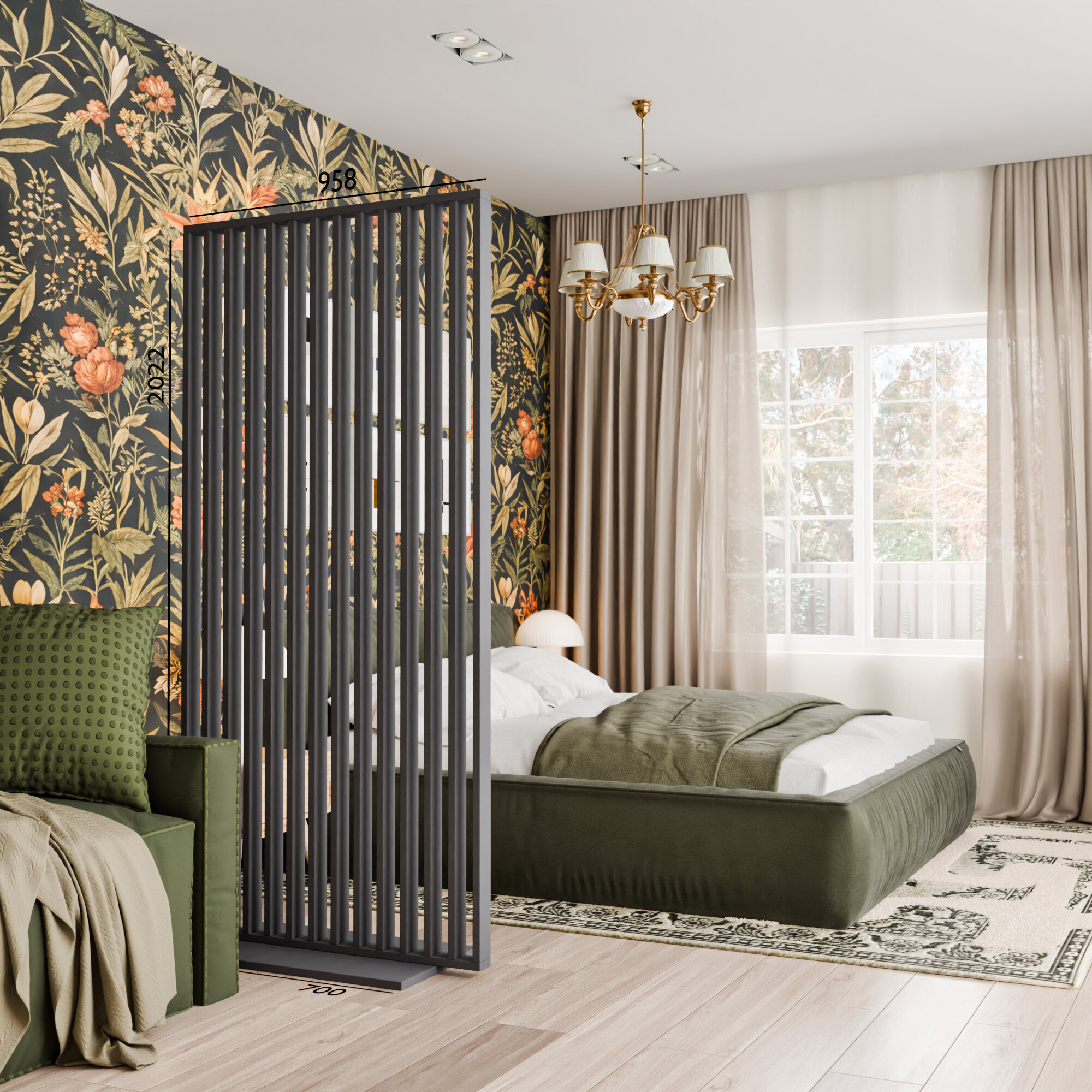 Реечная перегородка ширма для зонирования пространства 958 мм, Графит