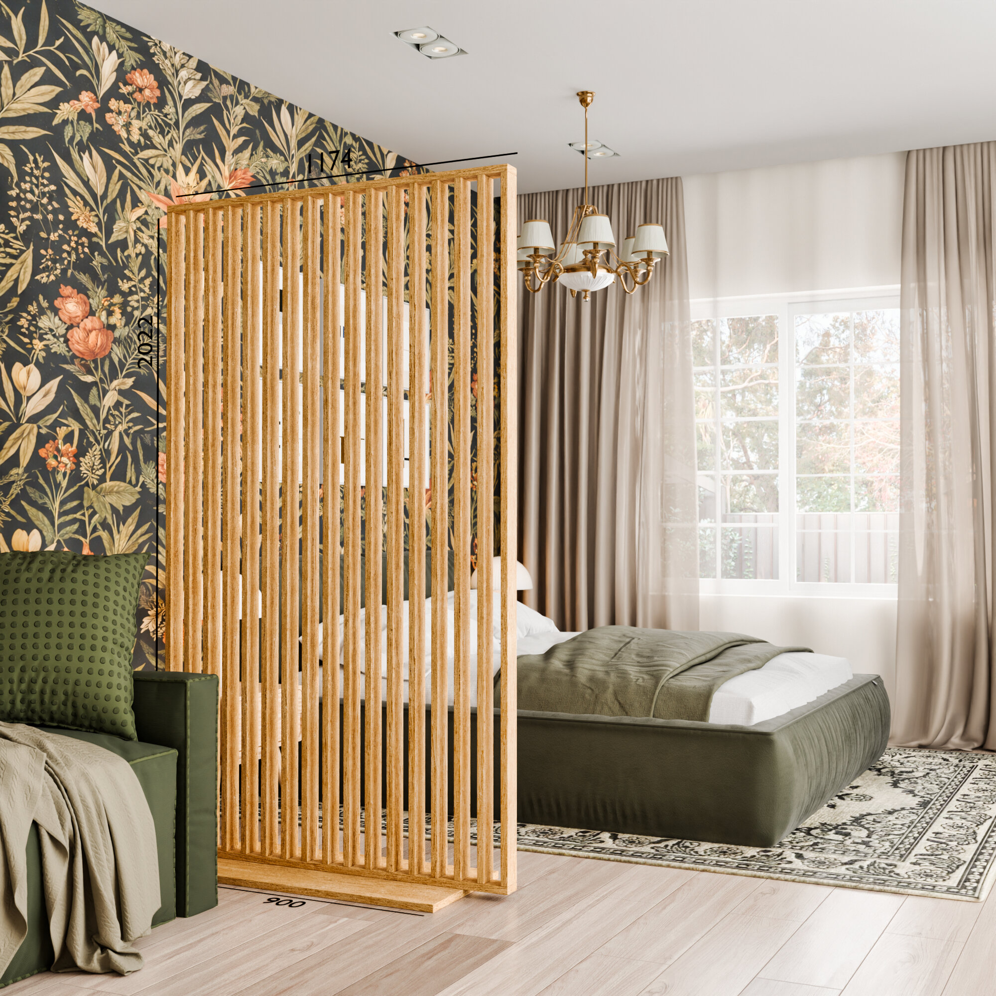 Реечная перегородка ширма для зонирования пространства 1174 мм, Дуб Сонома
