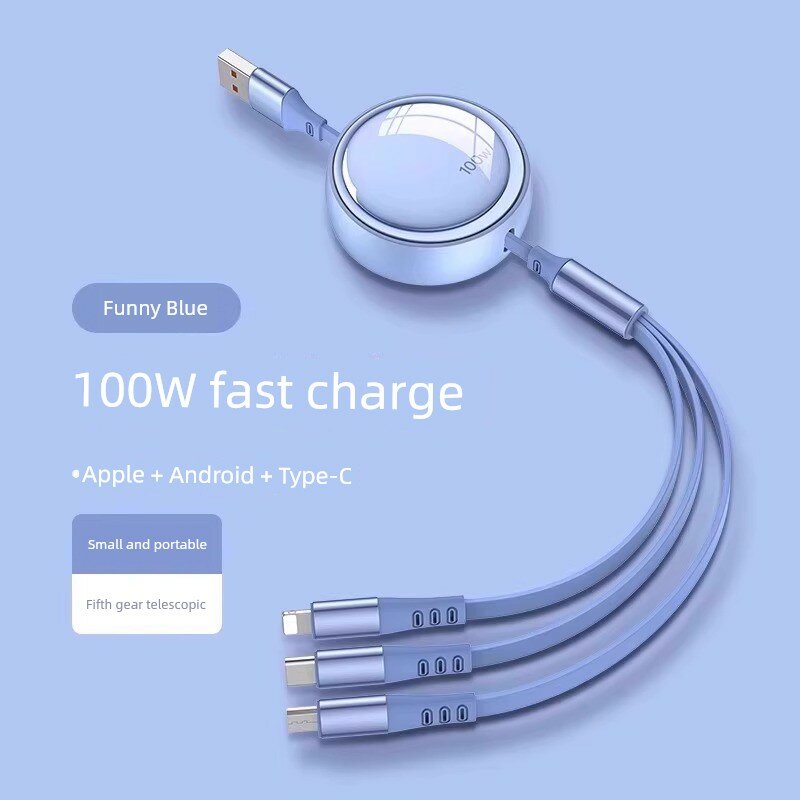 Кабель 1,2 м USB 100 Вт для быстрой зарядки iPhone Android Samsung, голубой