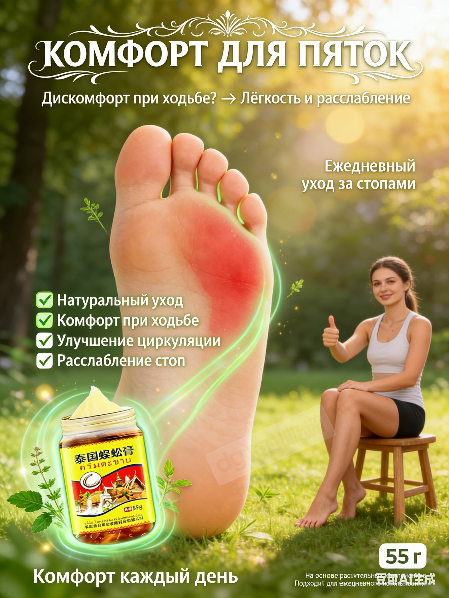 Мазь для пяток 55г средство для ухода за стопами в домашних условиях комфорт и расслабление после нагрузки