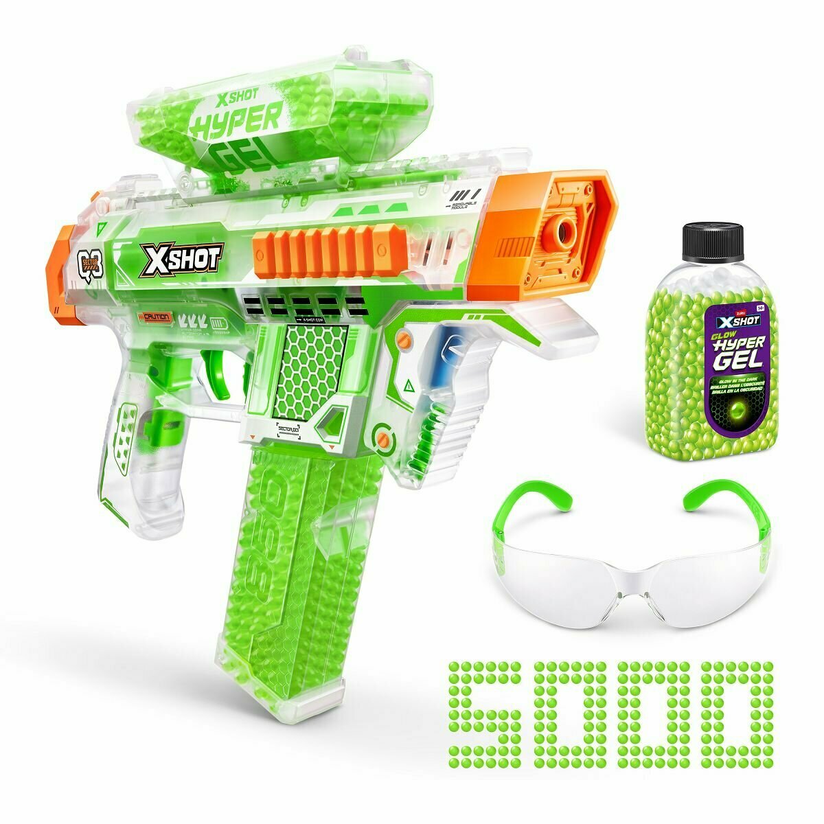 Игровой набор ZURU X-Shot HYPERGEL GLOW IN THE DARK Найтстрайкер (бластер, 5000 сн.-гр, защ. очки)