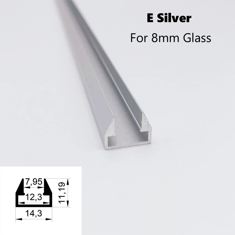 Алюминиевый профиль для светодиодов Glass Layer для стёкла встроек шириной 5 мм, 8 мм, 10 мм, 12 мм, скрепляющего клеем лампу подсветки для витрин, баров и светодиодных лент