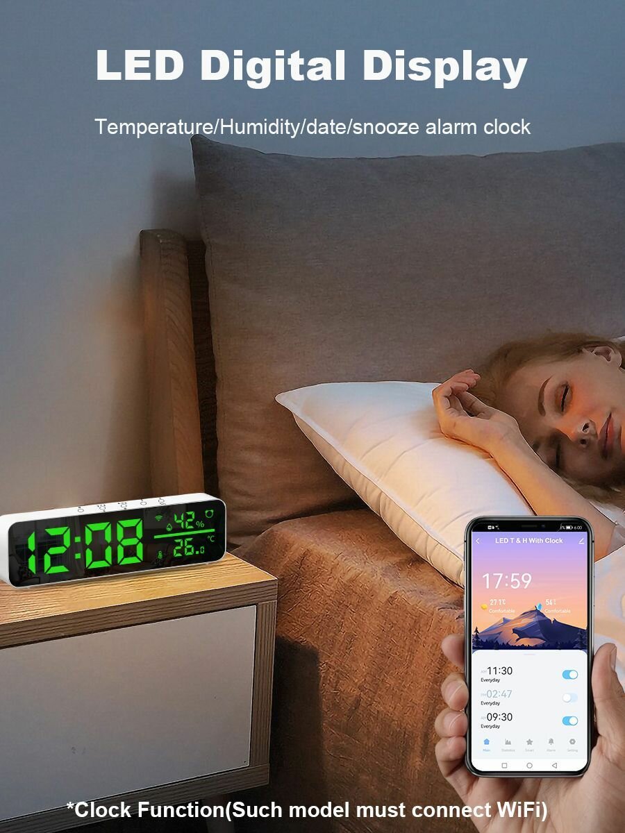 Датчик температуры и влажности Tuya WiFi поддерживает будильник времени