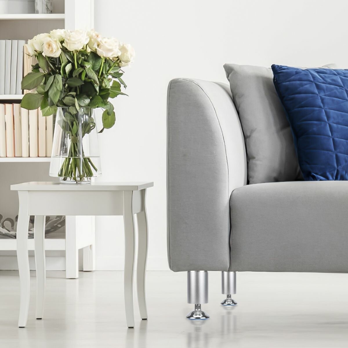 Регулируемые ножки для мебели из алюминиевого сплава, серебристые круглые, для дивана, шкафов и столов — набор 4 шт