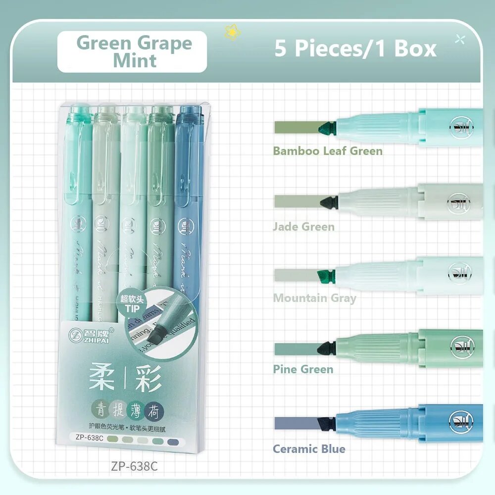 Пастельные маркеры Green Grape Mint, 5 шт.