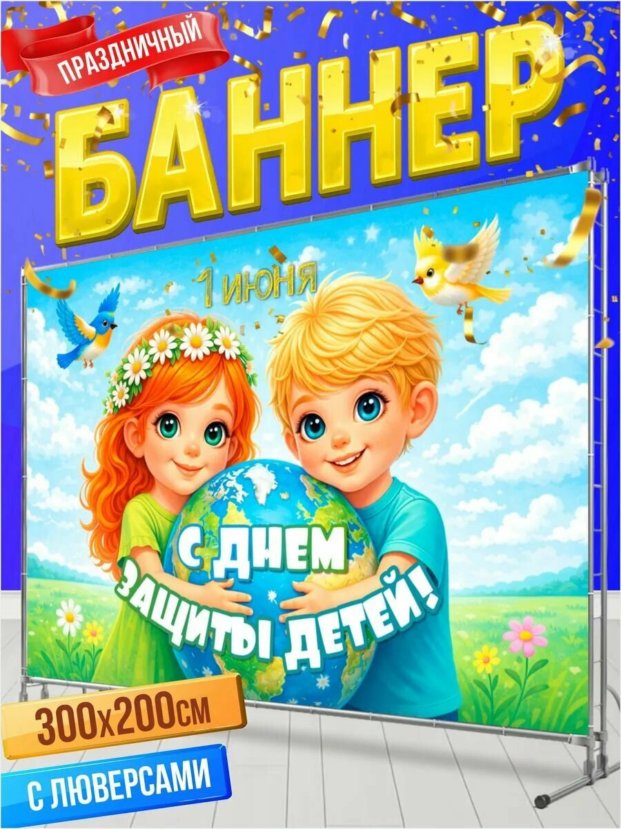 Баннер на 1 июня фотофон День защиты детей 300х200 см с люверсами