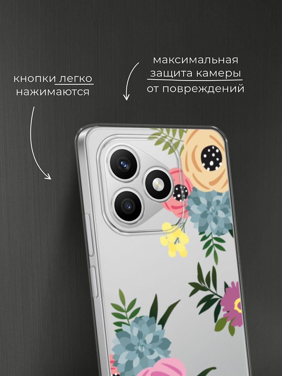 Чехол на Honor X8d / Хонор X8d с принтом Colored flowers, прозрачный — фото 1