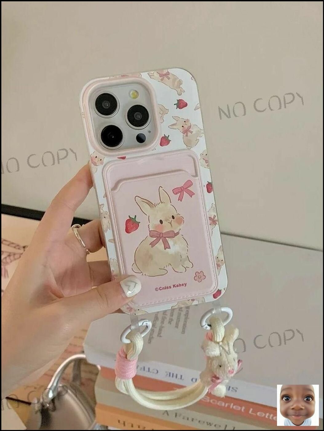 ВСЕ модели IPHONE Чехол с картхолдером и брелком зайчик, iPhone 15 plus