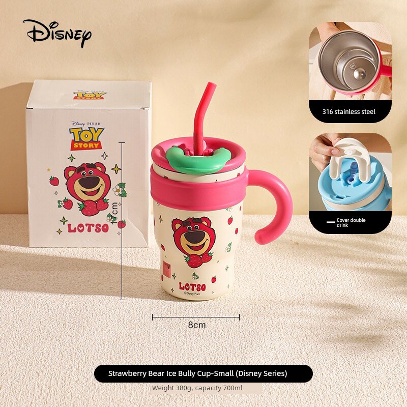 Кружка термос с двойным отверстием Strawberry Bear 700 мл малого размера Disney Series, герметичная с соломкой