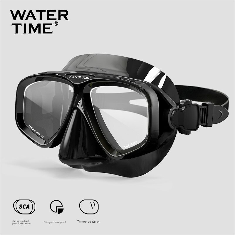 Набор для дайвинга WaterTime с прозрачной линзой, цвет черный, без коррекции для взрослых