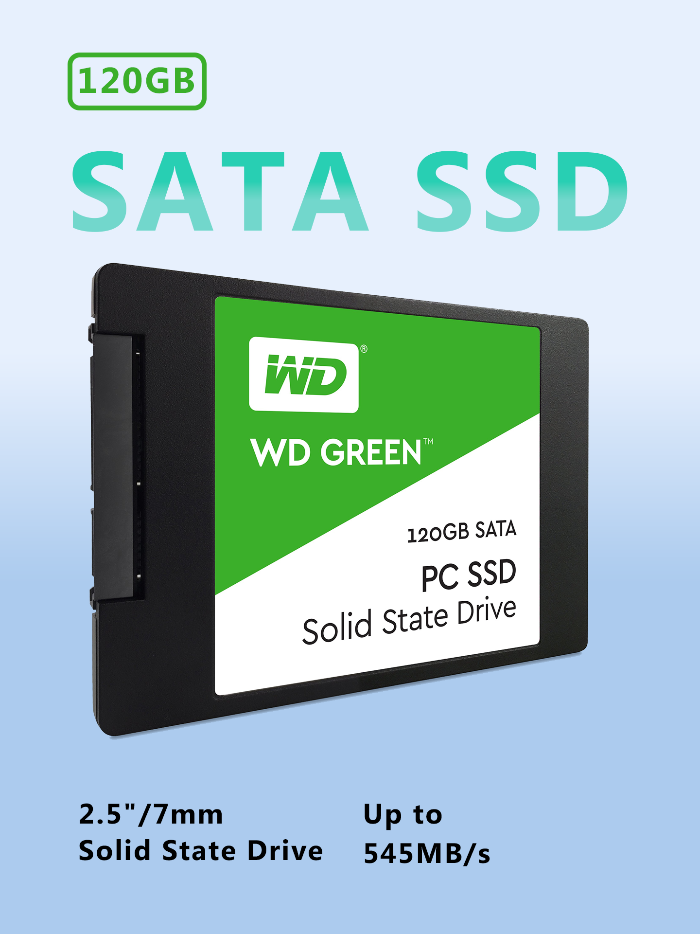 Твердотельный накопитель WD Green 120 ГБ 2.5" SATA III 6 Гбит/с до 545 МБ/с TLC SSD