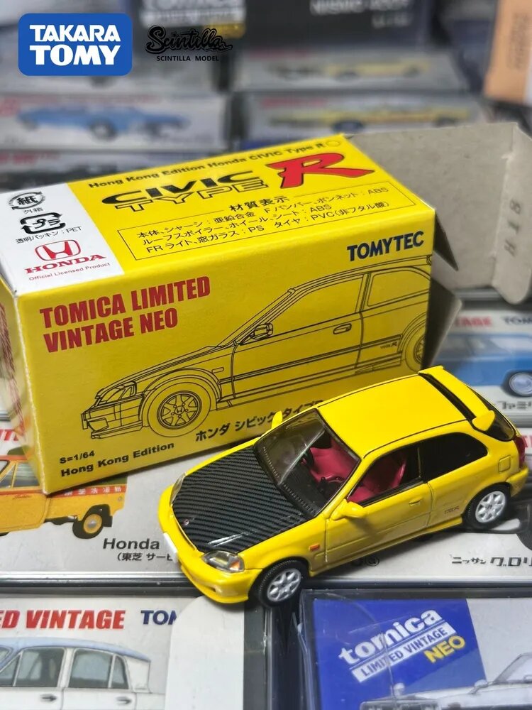 Машинка Tomytec 1/64 Tomica Limited Vintage Tomytec TLV HK EXPO Edition Honda Civic Type R Alloy Car Model Collection Gift