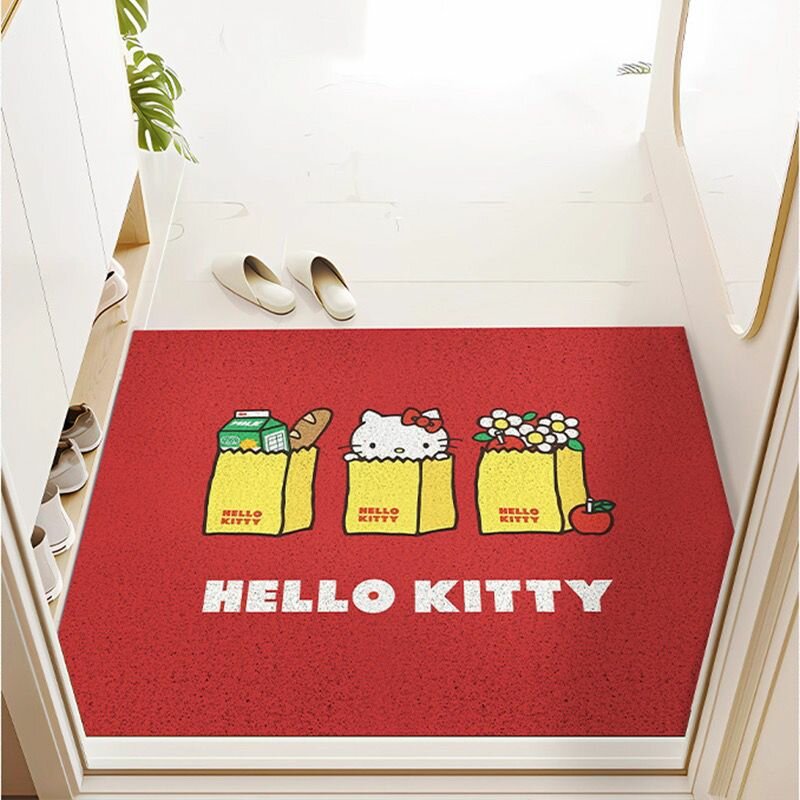 Коврик-петля Hello Kitty Q-версии для удаления пыли, предназначенный для прихожей, может использоваться как коврик с мультяшным рисунком, поддается обрезке до нужного размера и не скользит.