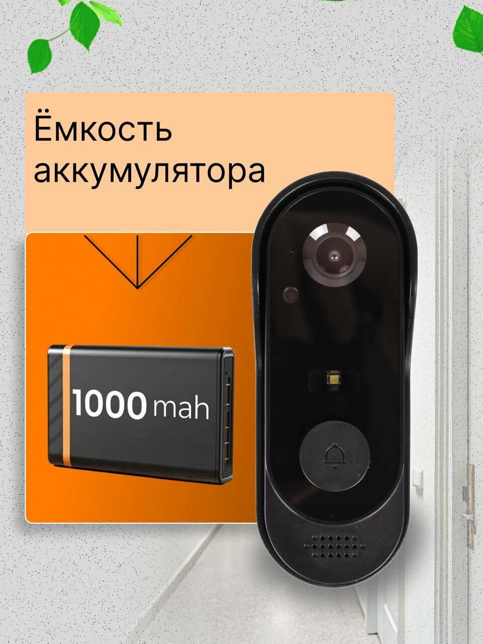 Умный дверной беспроводной видеозвонок с камерой с подключением по Wi-Fi с широкоугольным объективом