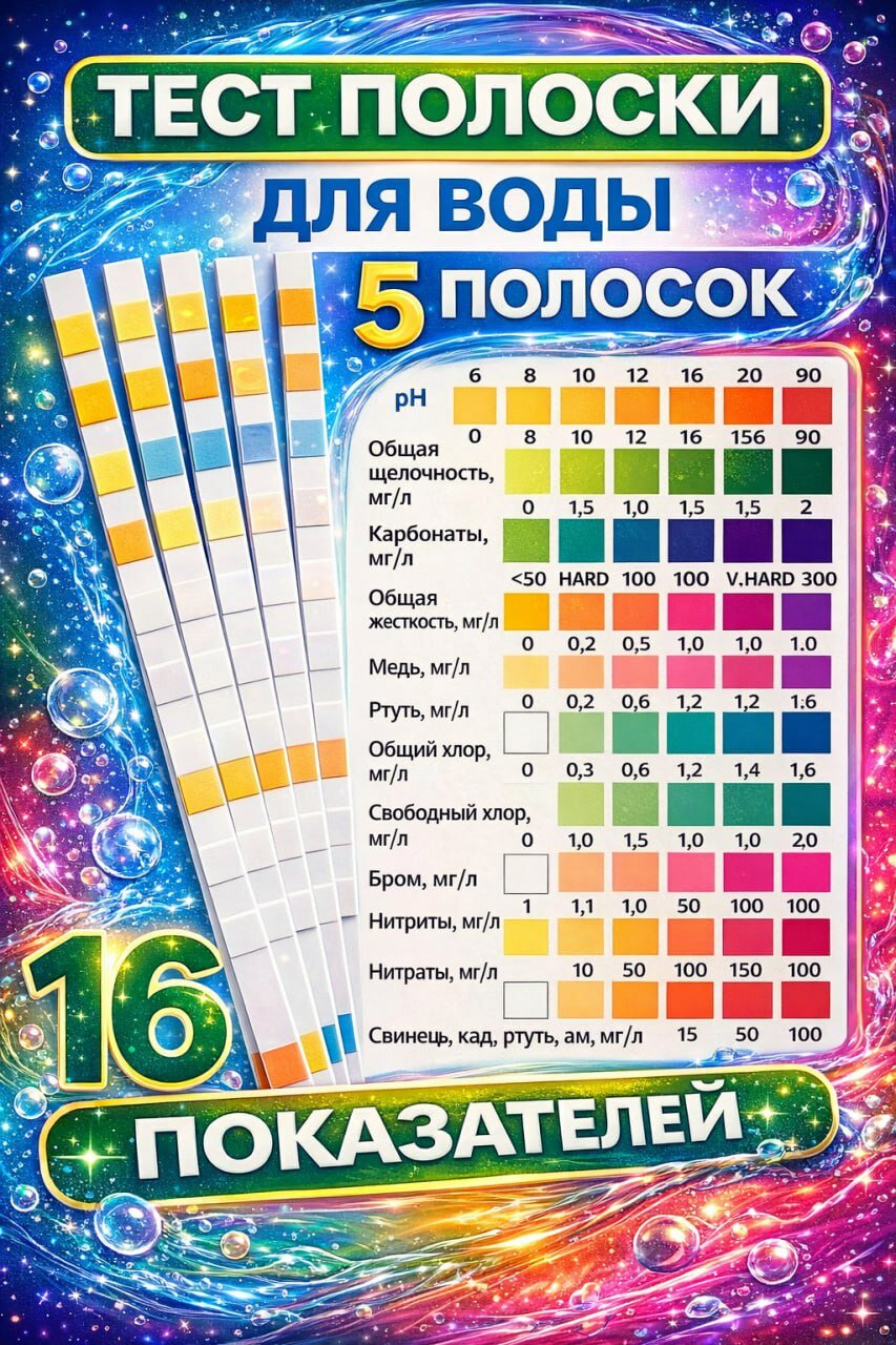 Тест полоски 16 в 1для определения качества воды тест полоски для воды полоски 16 в 1 анализ воды