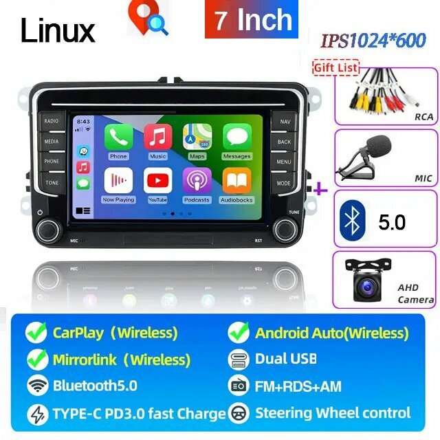 Автомагнитола с быстрым запуском для VW POLO GOLF Plus PASSAT JETTA Skoda TIGUAN TOURAN SHARAN SCIROCCO Caddy Vento, Carplay, аудио, Auto Linux