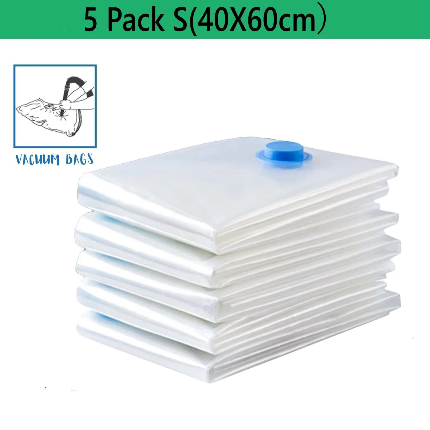 5 Pack S (40x60 см) вакуумные пакеты для хранения, белые