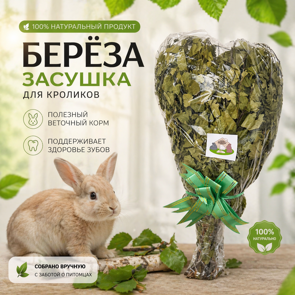 Береза сушеная для кроликов и грызунов ХИТ, ветви березы 1 шт. (Букет)