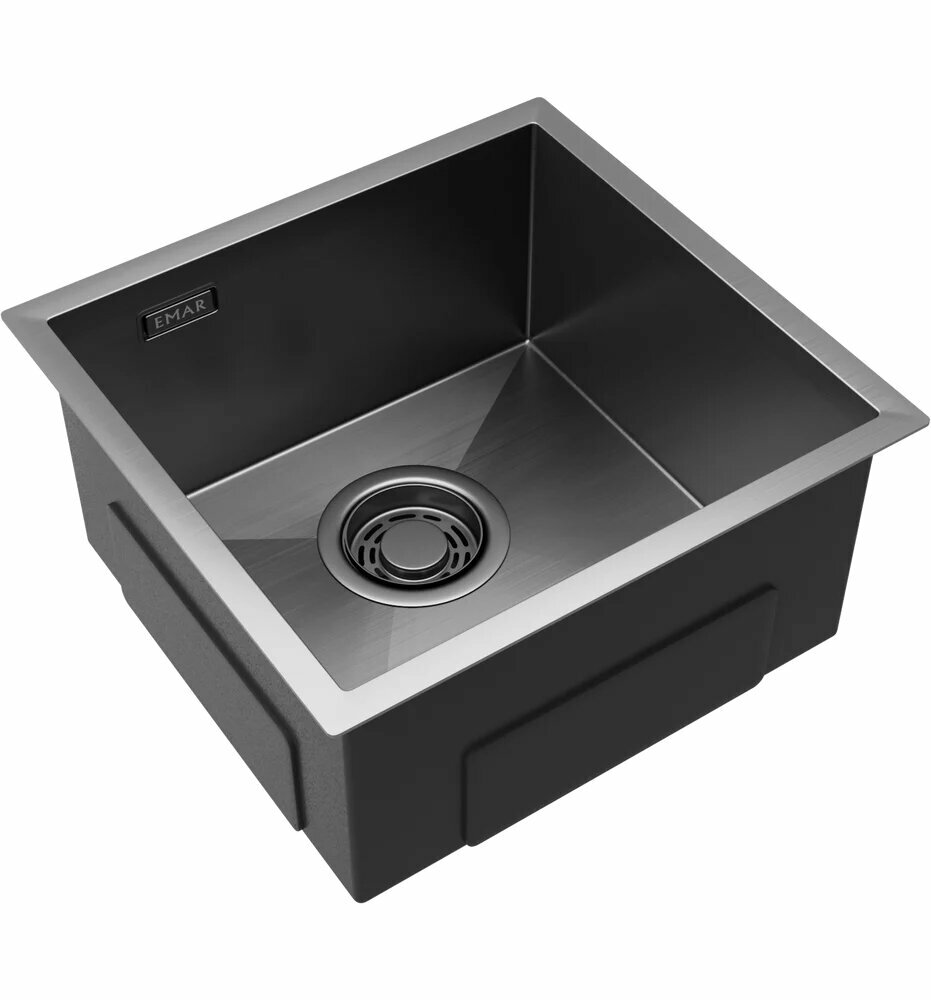 Мойка кухонная Emar PVD EMB-131 PVD металлическая, 44x42, мойка для кухни, квадратная, черная, под столешницу, матовая