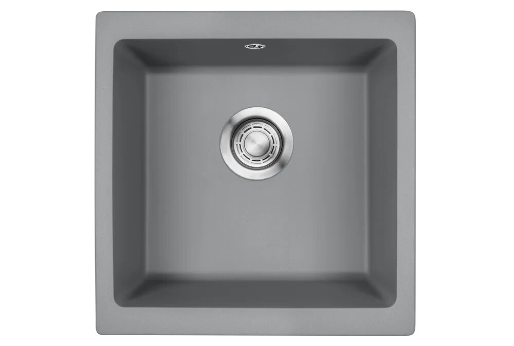 Мойка кухонная Emar Quartz EMQ-1455. P Алмаз кварцевая, 45x46, мойка для кухни, квадратная, под столешницу, серая, матовая