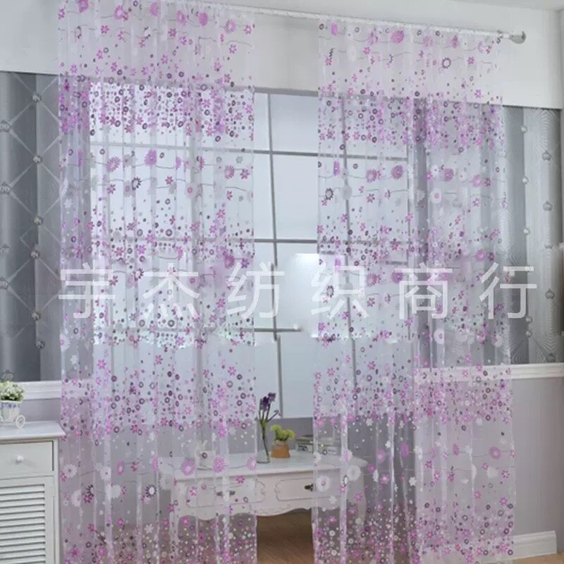 Шторы из вуали с цветочным принтом мультиколор красивые и прочные пропускающие свет тип для карниза зеленый 100*270 см