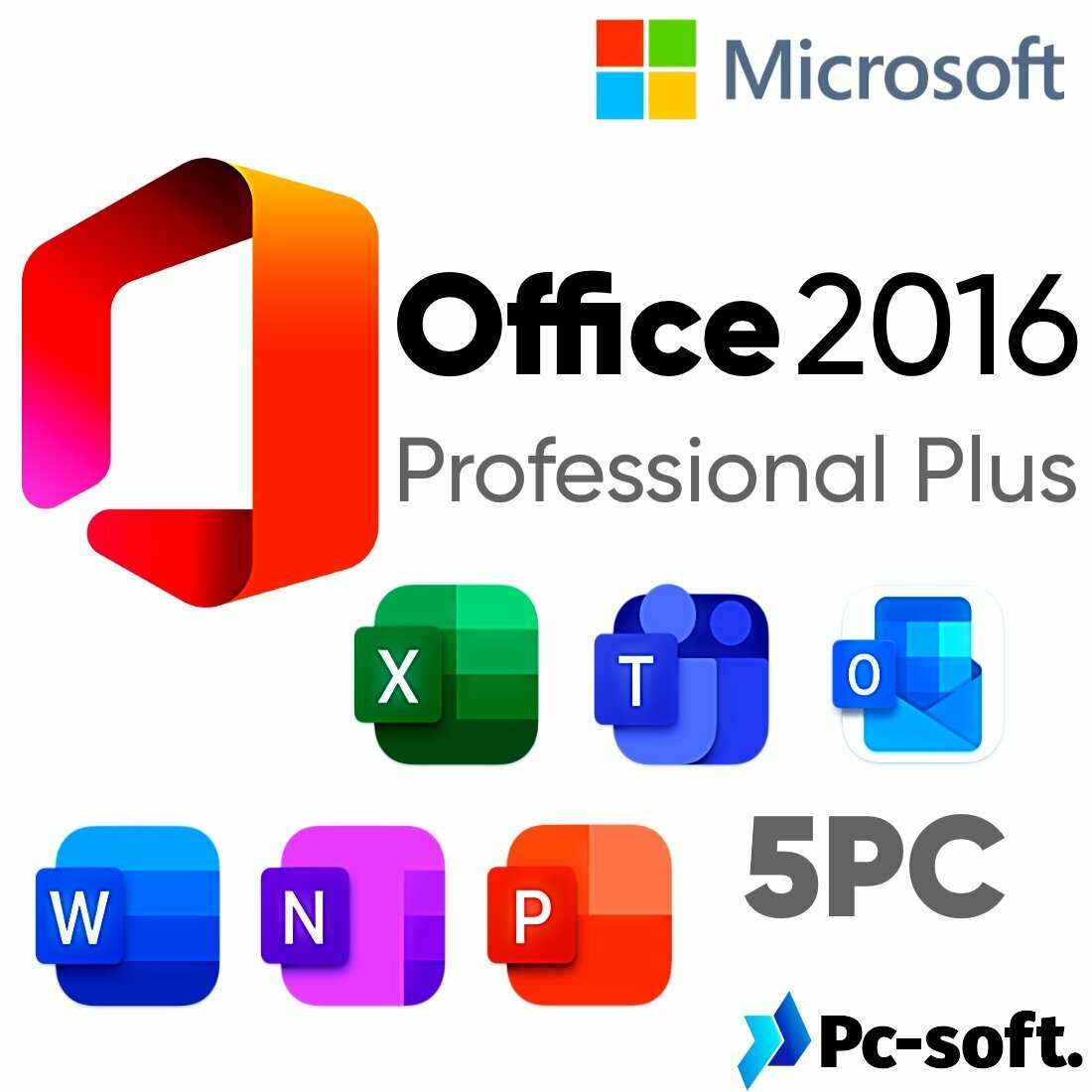 Microsoft Office 2016 Pro Plus, электронный ключ на 5 ПК, без привязки к учетной записи