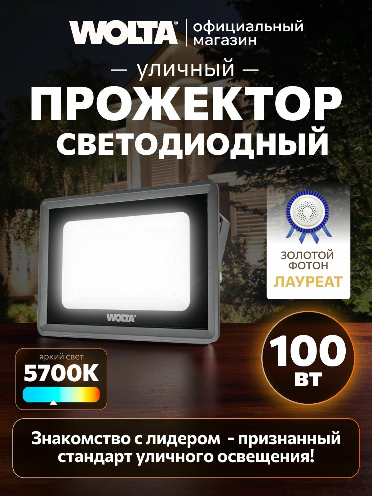 Прожектор светодиодный уличный 100Вт, 5700К, 9000 Лм, влагозащита IP65