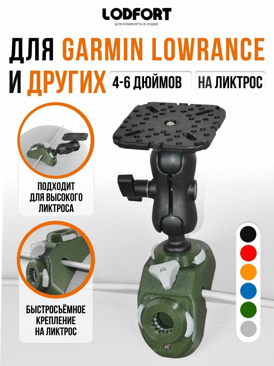Держатель эхолота шарнирный Lowrance elite/Garmin striker на ликтрос 4", 5", 6" LODFORT универсальный, быстросъёмный