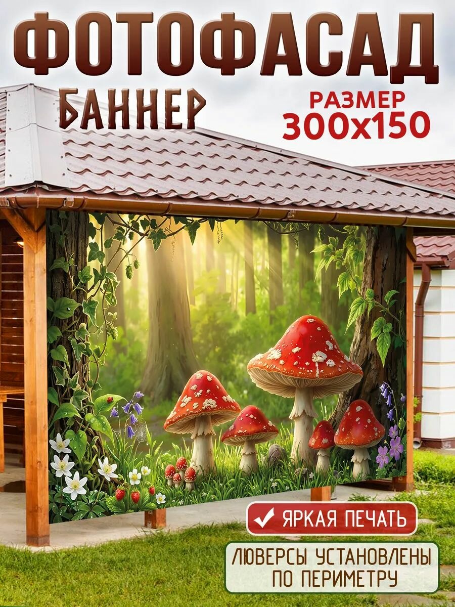 Баннер на забор фотофасад с люверсами 300х150 см
