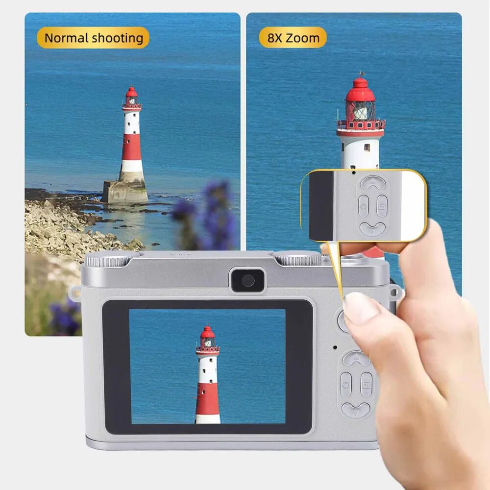 Цифровая камера компактная 48MP с двойными камерами и USB-кабелем серебристого цвета — фото 1