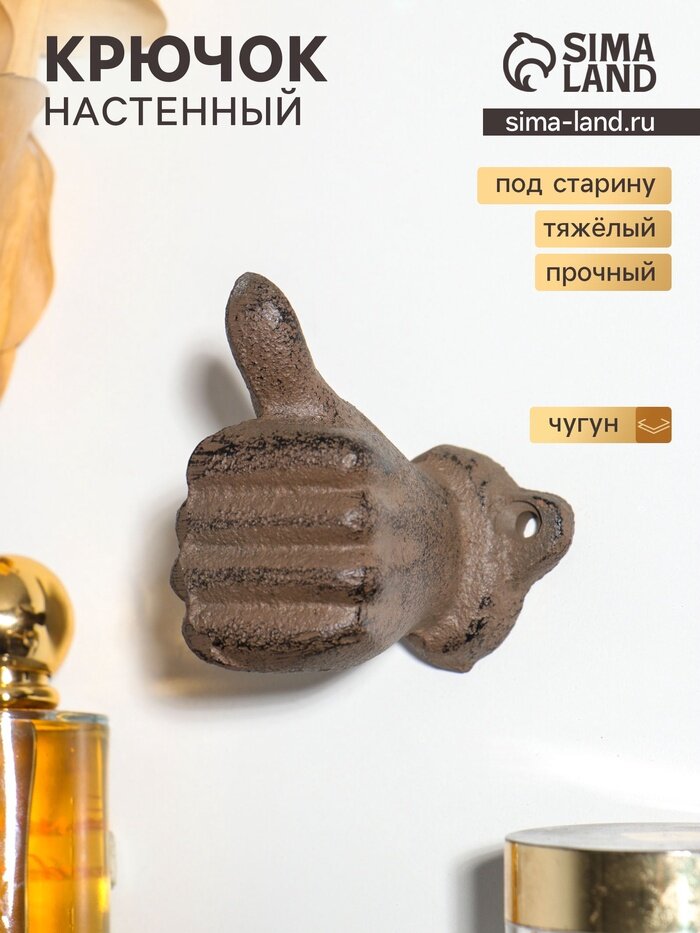 Крючок настенный «Рука - класс», ключница декоративная, чугун, 7.5×3.8×8 см
