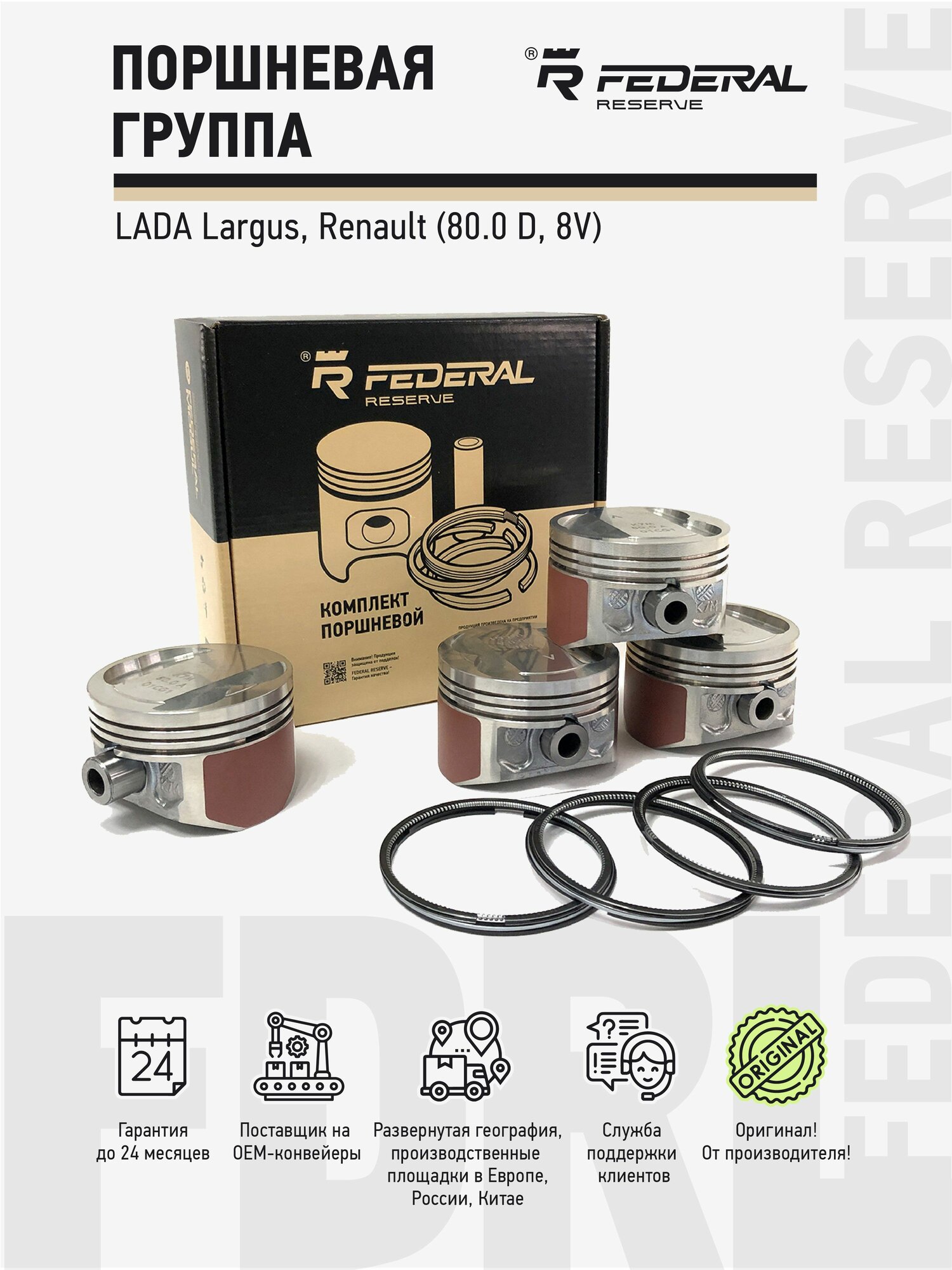 Поршневая группа подходит для Lada Largus, Renault K7M (80.0, D) 8V