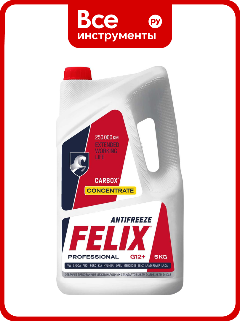 Антифриз FELIX CARBOX -40 градусов С, G-12+, 5 кг, красный, концентрат