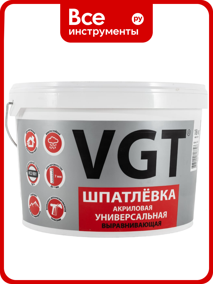 Универсальная акриловая шпаклевка18 кг для наружних и внутренних работ VGT 57645