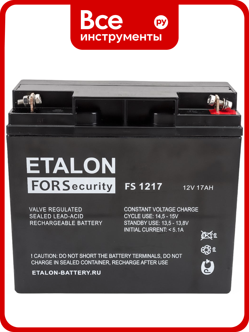 Аккумулятор ETALON FS 1217 (12 В, 17 Ач) Etalon Battery 00-00006441 AGM технология, болтовые клеммы, обратная полярность