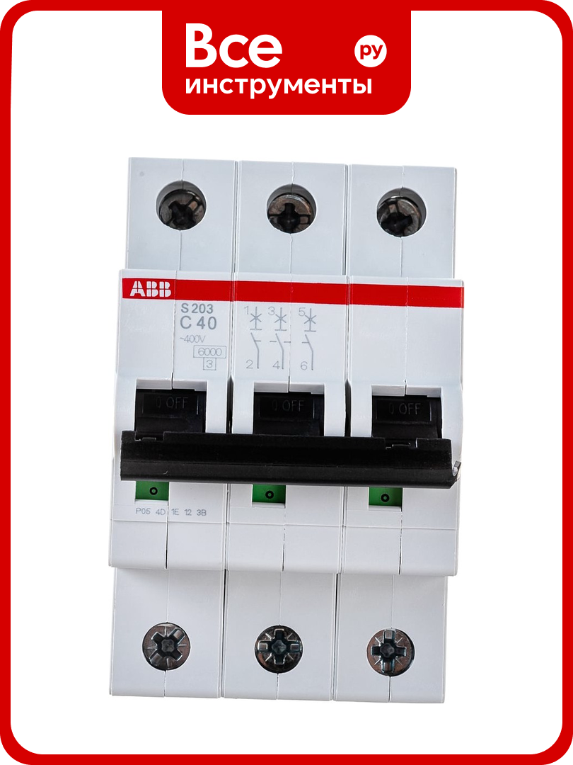 Автоматический модульный выключатель ABB 3п C S203 6кА 40А 2CDS253001R0404, DIN‑рейк, серый корпус, защищённый