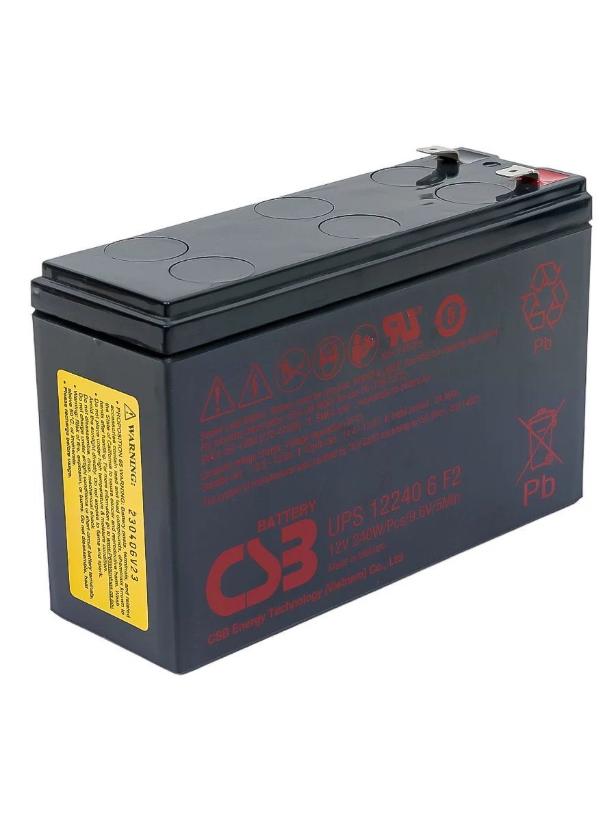 Аккумулятор CSB UPS122406 12В, 240 Вт, 130А (в течение 5 сек), клеммы F2