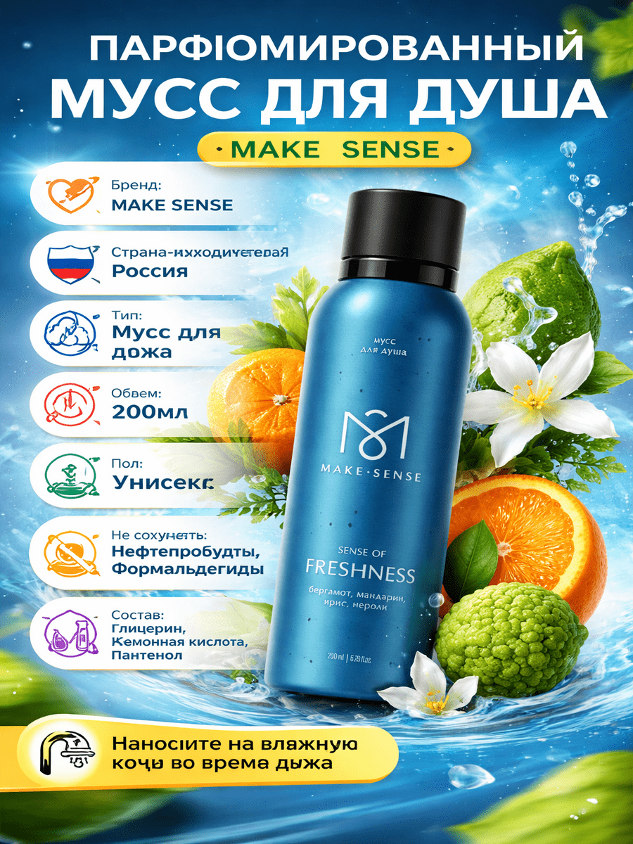 Парфюмированный мусс для душа Make Sense Sense of Freshness, 200мл