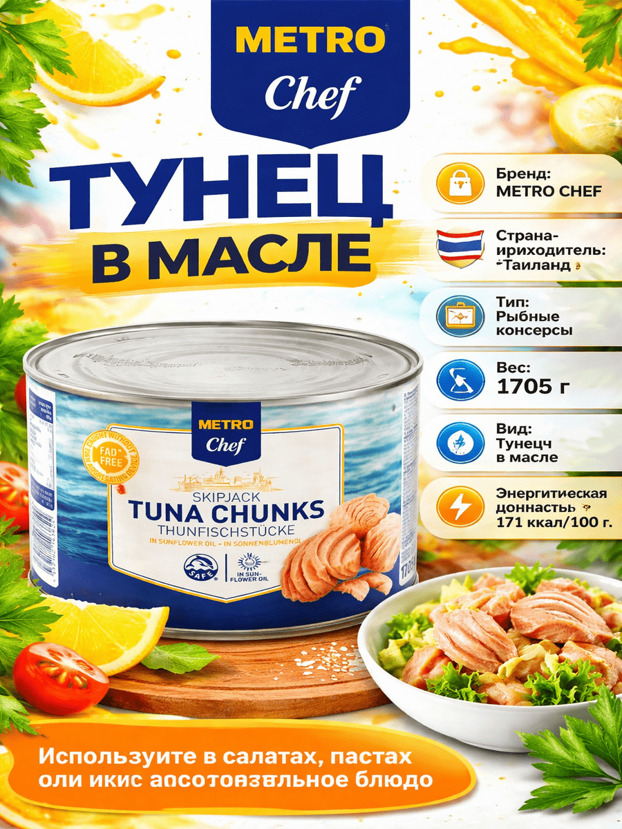 METRO Chef Тунец в масле, 1.705кг
